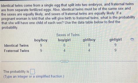Solved Identical Twins Come From A Single Egg That Split
