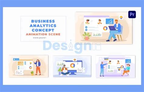 Business Growth Data Analytics Concept Flat Character Animation Scene Premiere Pro Templates