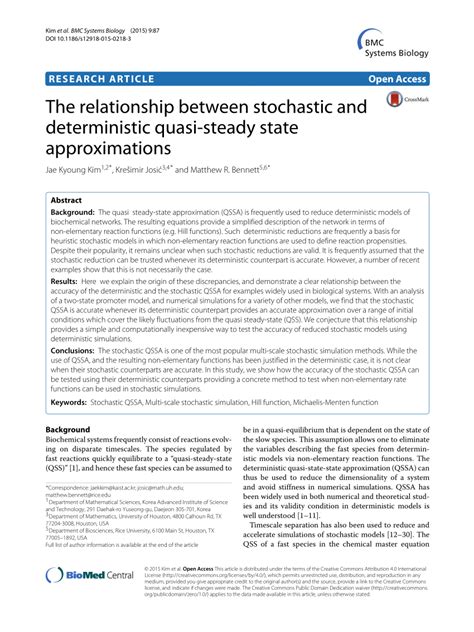 Pdf The Relationship Between Stochastic And Deterministic Quasi Steady State Approximations