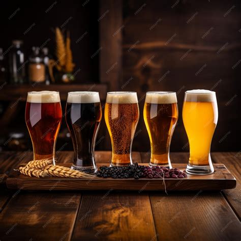 Premium Ai Image Glasses Of Different Types Of Craft Draught Beer On