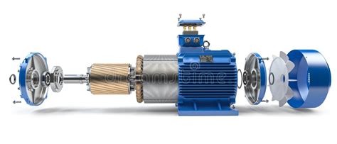 Electric Motor Exploded Sectioned View 3d Rendering Isolated On White