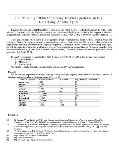 Heuristic Algorithms For Mining Frequent Patterns In Big Data Using Apache Spark Pdf