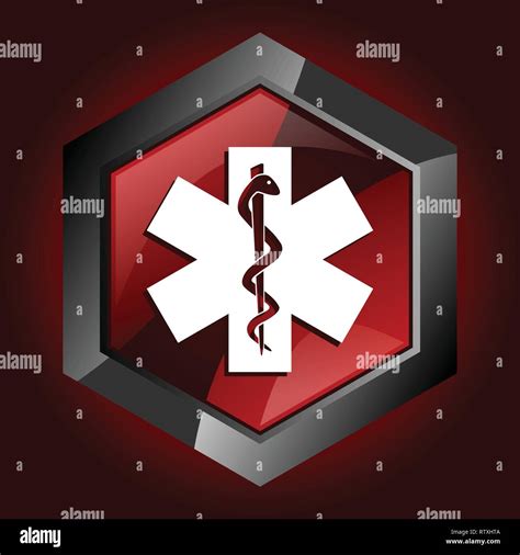 Emergency Hexagonal Glossy Dark Red And Black Web Icon Vector Illustration In Eps 10 Stock