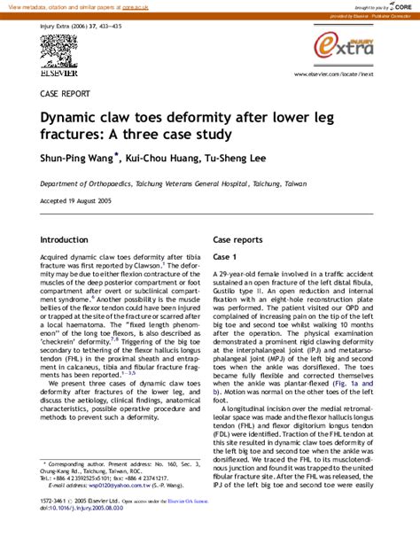Pdf Dynamic Claw Toes Deformity After Lower Leg Fractures A Three