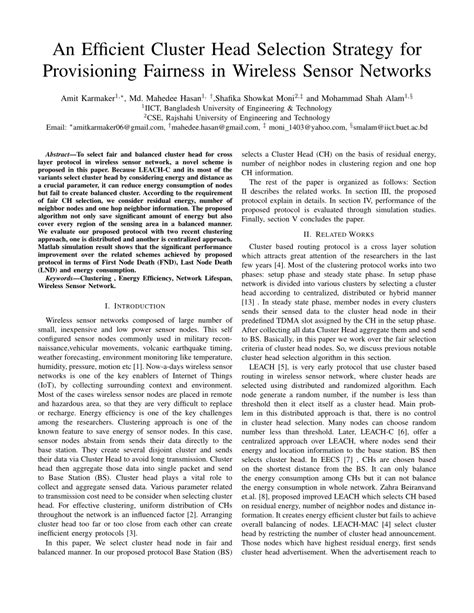 Pdf An Efficient Cluster Head Selection Strategy For Provisioning