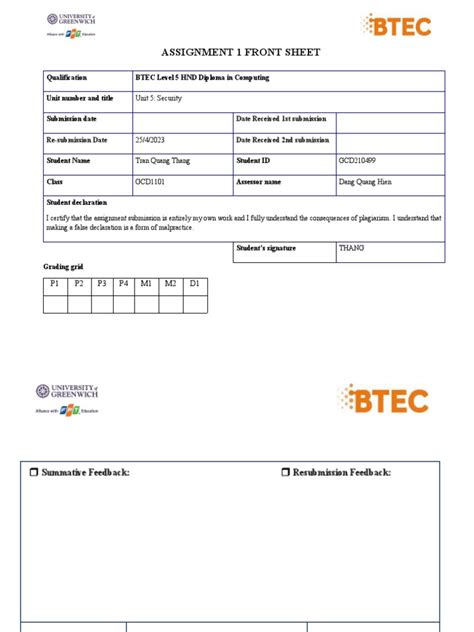 1 Unit 5 Assignment 1 Frontsheet Pdf Computers
