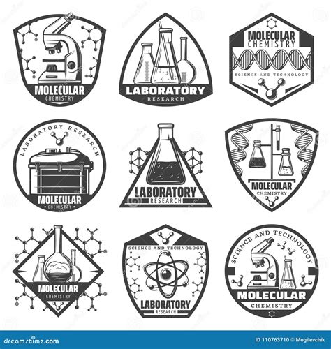 Vintage Monochrome Laboratory Research Labels Set Vector Illustration