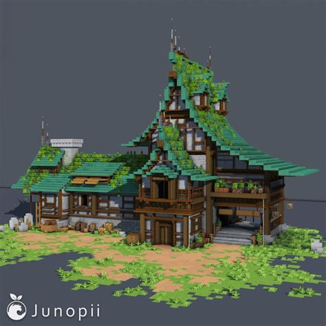 Minecraft Build Of A Medieval Tavern With Long Sloping Roofs Covered In