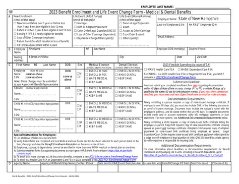 2023 New Hampshire Benefit Enrollment And Life Event Change Form