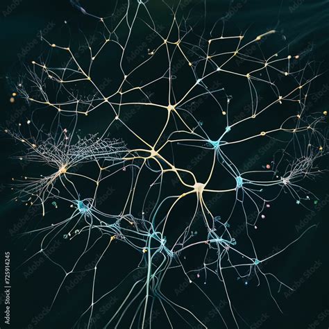 Neural network - images of neural cells. Synapse on a black background. View of interconnected ...