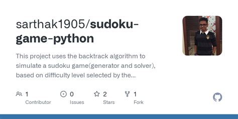 GitHub Sarthak1905 Sudoku Game Python This Project Uses The