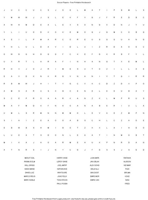 Soccer Players Word Search Medium Logic Lovely
