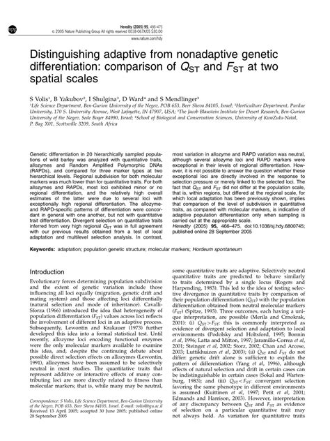 Pdf Distinguishing Adaptive From Nonadaptive Genetic Differentiation