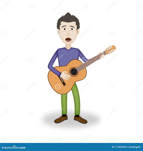 El Hombre Canta Y Toca La Guitarra Stock de ilustración Ilustración