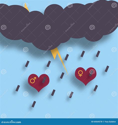 Due Cuori Amorosi Sotto Il Tuono Il Fulmine E La Pioggia Illustrazione