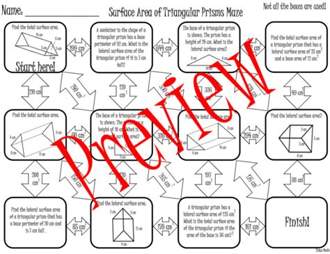 Surface Area Of Cylinders Triangular And Rectangular Prisms Maze Tek 8
