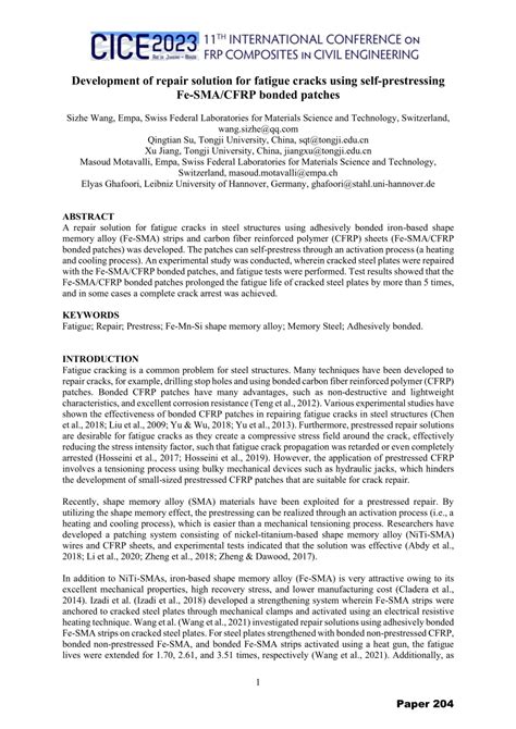 Pdf Development Of Repair Solution For Fatigue Cracks Using Self Prestressing Fe Sma Cfrp