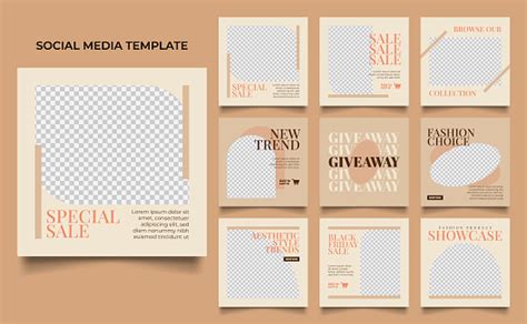 소셜 미디어 템플릿 배너 패션 판매 프로모션 베이지 브라운 색상 완전히 편집 가능한 사각형 포스트 프레임 퍼즐 유기농 판매 포스터 소셜 네트워킹에 대한 스톡 벡터 아트 및