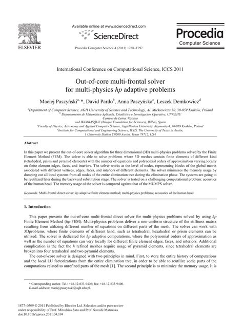 PDF Out Of Core Multi Frontal Solver For Multi Physics Hp Adaptive Problems