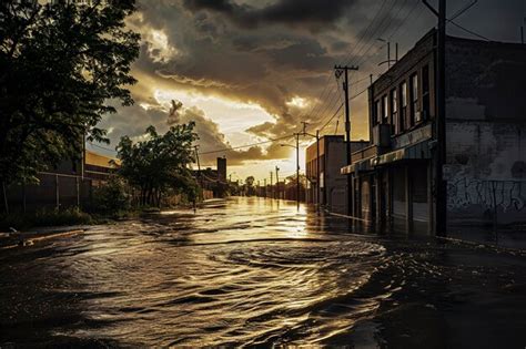 premium ai image generative ai illustration of flooding houses with