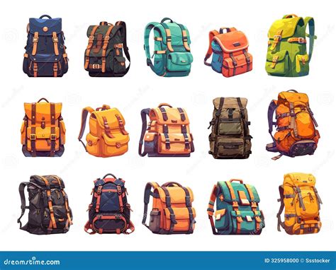 Cartoon Travel Backpacks Set Hiking Backpack Tourism Travel Camping