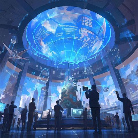 Premium Photo Futuristic Urban Command Center With Holographic Interface And Observers