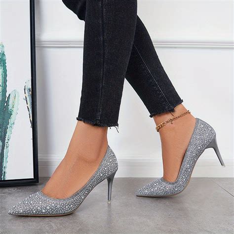 Damen Strass High Heels Modische Spitze Zehen Slip On Temu Germany