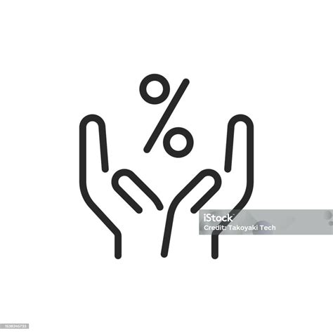 손의 퍼센트 아이콘입니다 벡터 선형 편집 가능한 손의 기호가 할인 기호를 들고 있습니다 저축 가격 인하 특별 행사 및 할인에