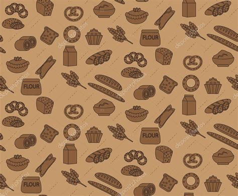 Patrón Sin Costura Panadería Línea Contorno Estilo Garabato Textura
