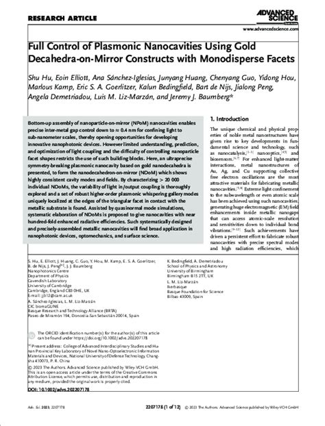 Pdf Full Control Of Plasmonic Nanocavities Using Gold Decahedra‐on