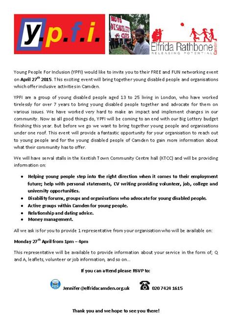 Ypfi Networking Event Invitation April 2015 Elfrida Rathbone Camden