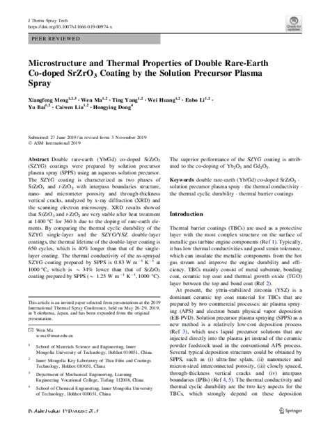 Pdf Microstructure And Thermal Properties Of Double Rare Earth Co Doped Srzro3 Coating By The