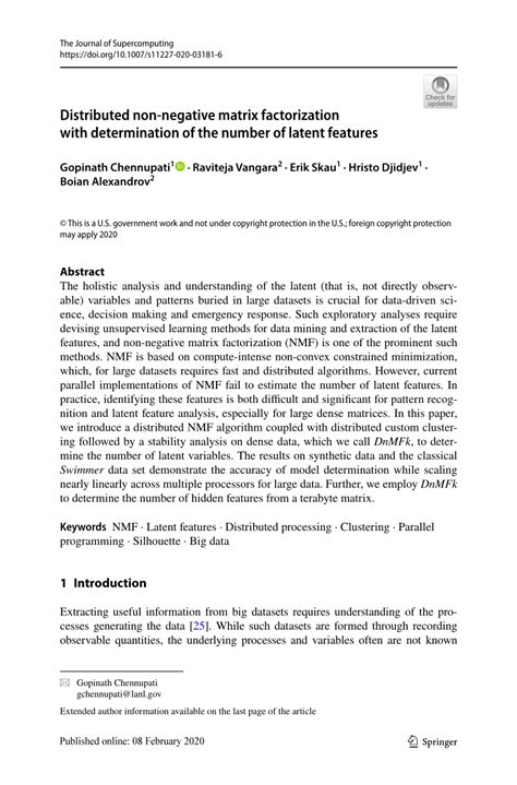 Pdf Distributed Non Negative Matrix Factorization With Determination