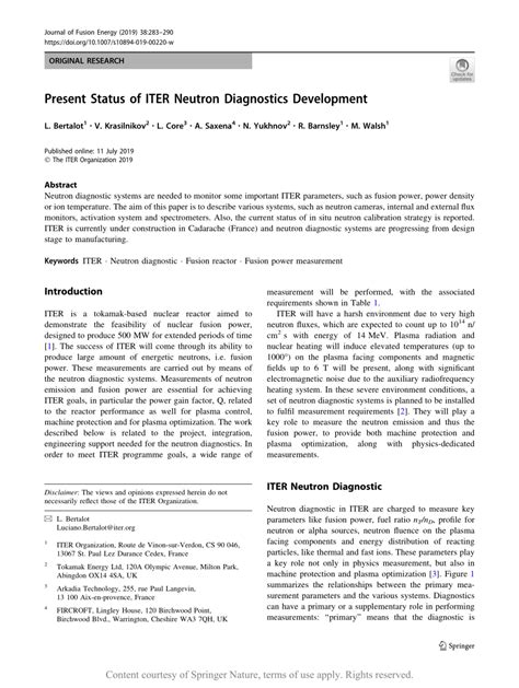 Present Status Of Iter Neutron Diagnostics Development Request Pdf
