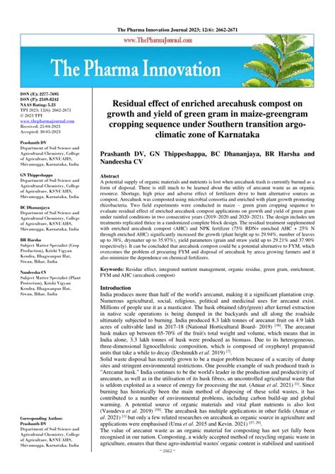 Pdf Residual Effect Of Enriched Arecahusk Compost On Growth And Yield