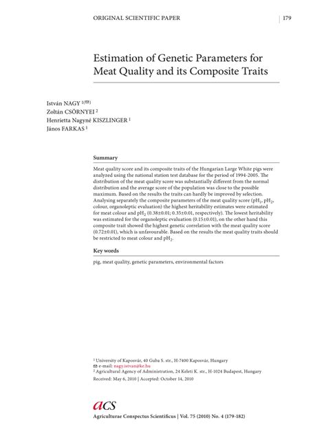 Pdf Estimation Of Genetic Parameters For Meat Quality And Its