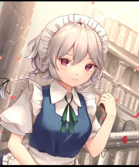 Safebooru 1girl Apron Bangs Black Ribbon Blue Dress Blush Braid
