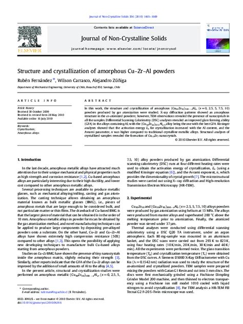 Pdf Structure And Crystallization Of Amorphous Cu Zr Al Powders