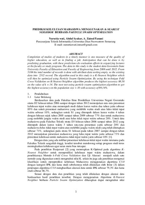 pdf prediksi kelulusan mahasiswa menggunakan k nearest neighbor