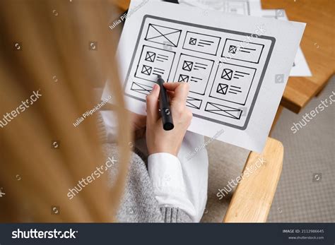 Woman Designer Create Website Design Wireframe Stock Photo Shutterstock