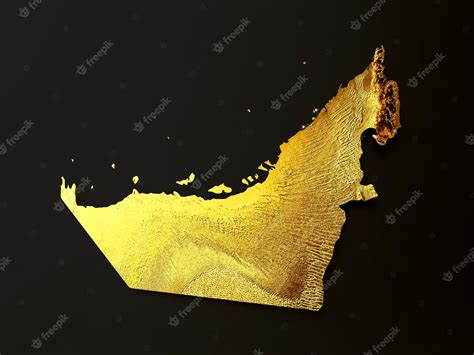 두바이 지도 황금 금속 색상 높이 지도 배경 3d 그림 프리미엄 사진