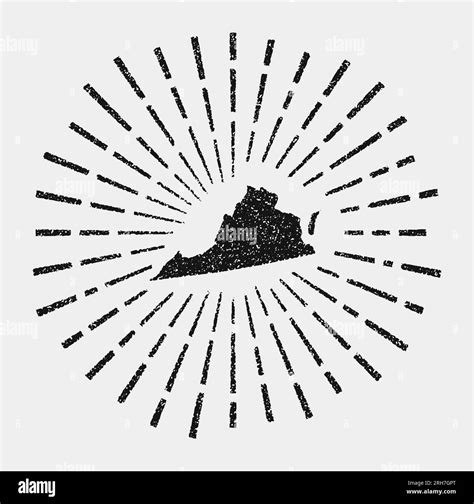 Vintage Map Of Virginia Grunge Sunburst Around The Us State Black