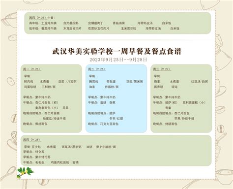 营养膳食 武汉华美实验学校一周食谱 924—928） 武汉华美实验学校