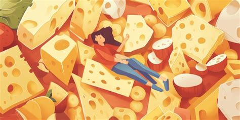Woman Sitting On A Big Piece Of Cheese Cartoon Vector Illustration