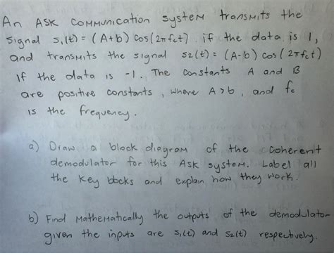 Solved An Ask Communication System Transmits The Signal Chegg