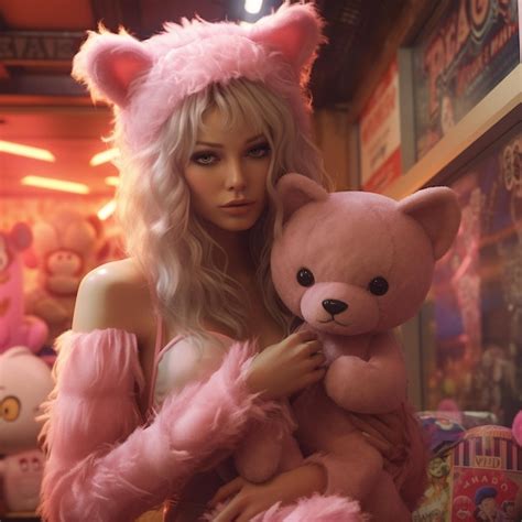 Premium Photo A Doll With Long Blonde Hair And Pink Fur Is Holding A