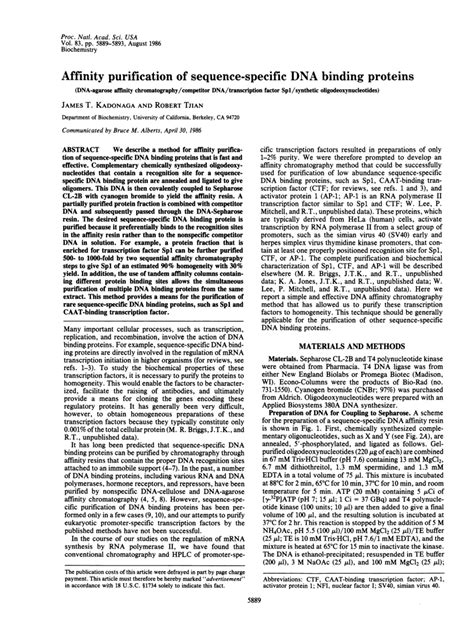 Pdf Affinity Purification Of Sequence Specific Dna Binding Protein