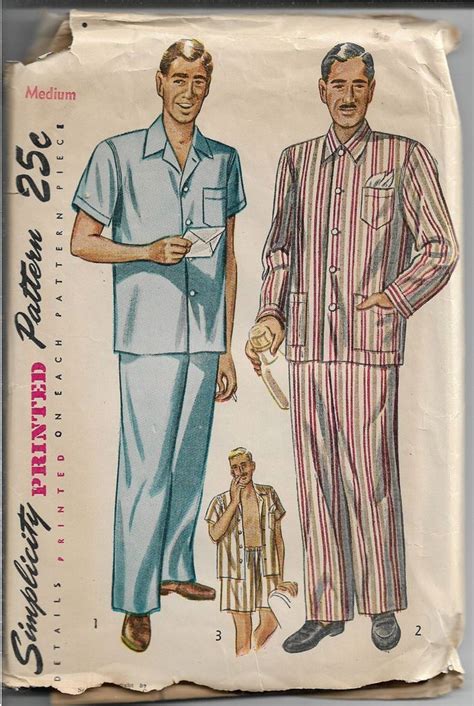 Simplicity 2051 Mens Pajamas Vintage Sewing Pattern 1950s Sewing