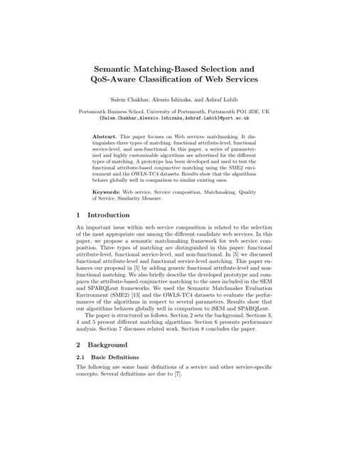 Pdf Semantic Matching Based Selection And Qos Aware Classification Of