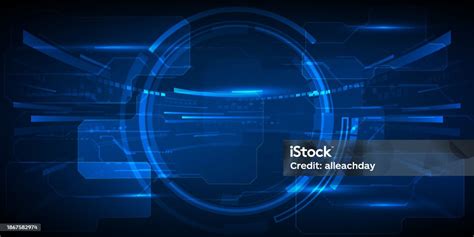 하이테크 Hud와 입자 전진 운동으로 파랗게 빛나는 궤도의 벡터 일러스트레이션은 미래의 통신 혁신 기술에서 디지털 데이터의